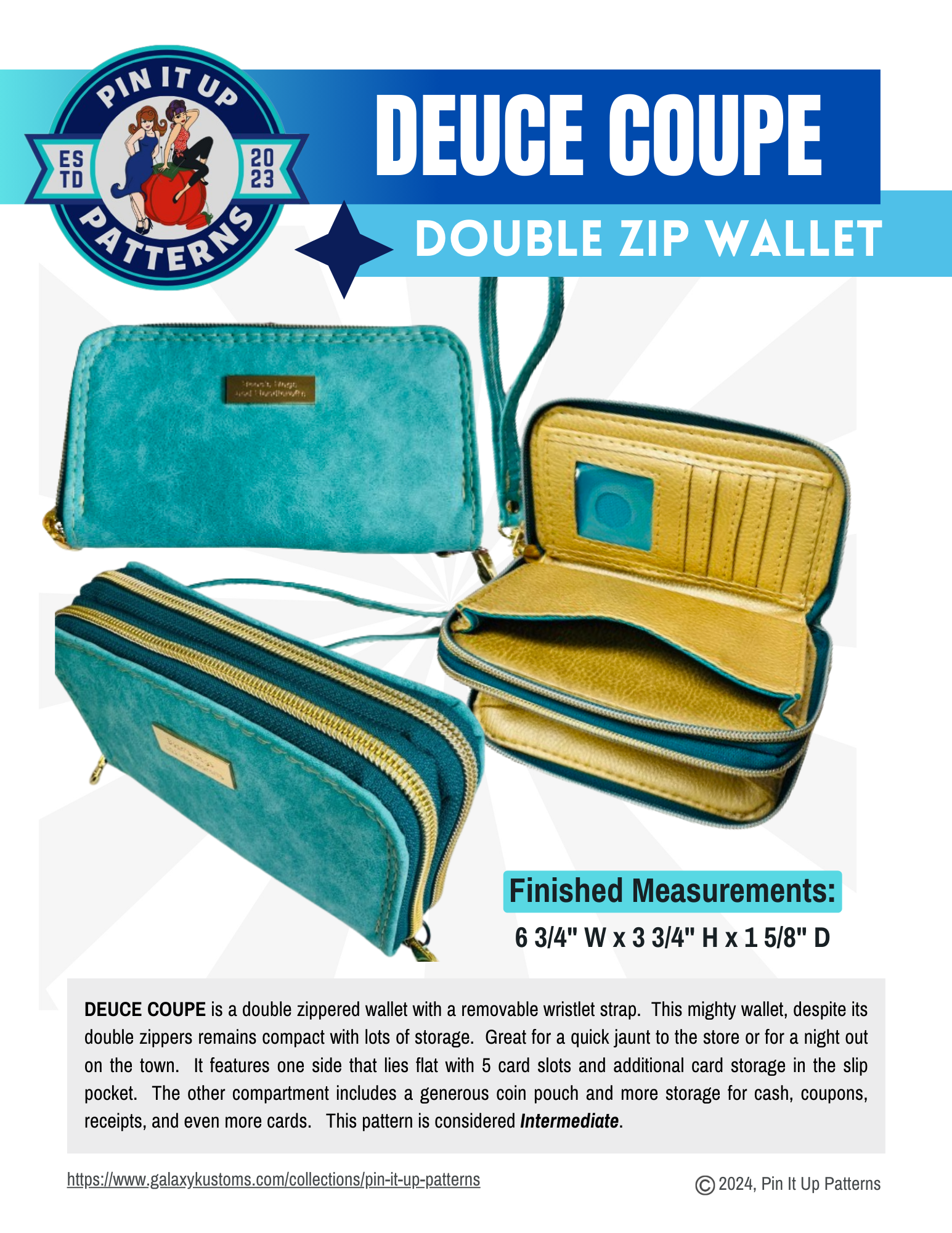 Pin It Up Patterns: Deuce Coupe Double Zip Wallet - PDF Sewing Pattern ...